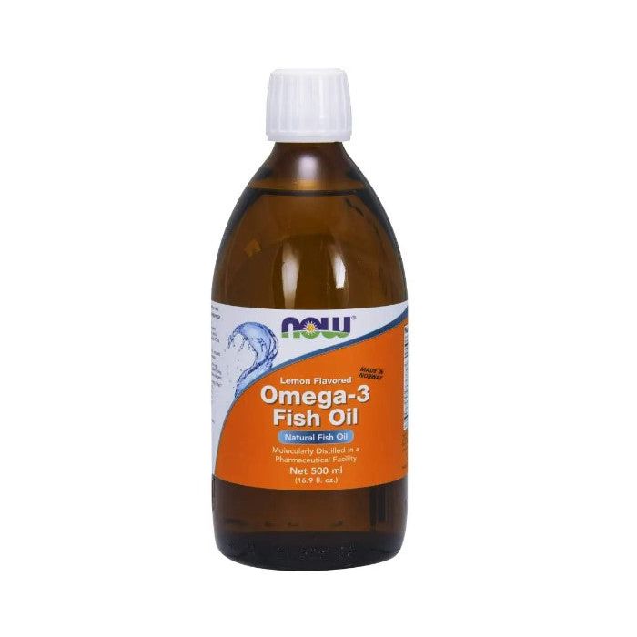 NOW Omega 3 Lemon Flavored Fish Oil Liquid 16.9 Oz - Supplemynts.com